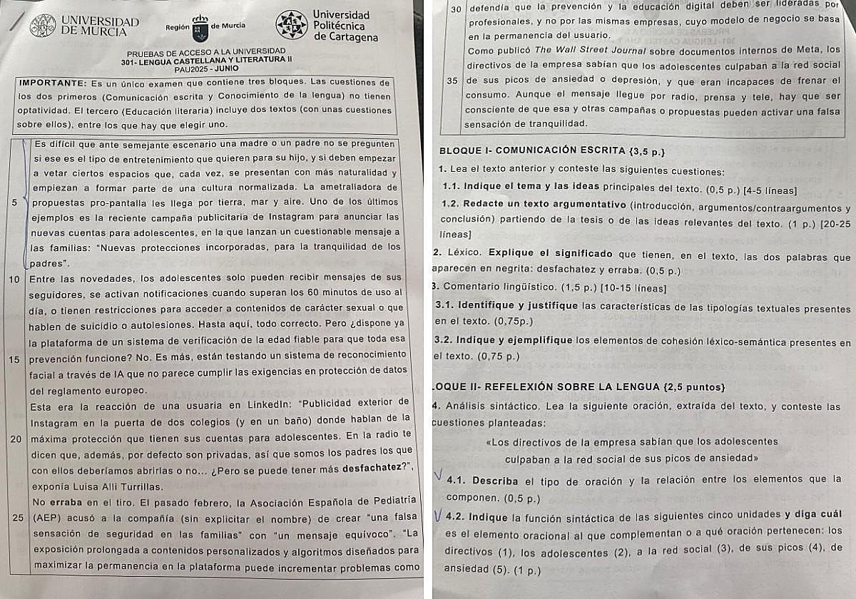 Este es el examen de Lengua y literatura de la PAU 2025 | La Verdad